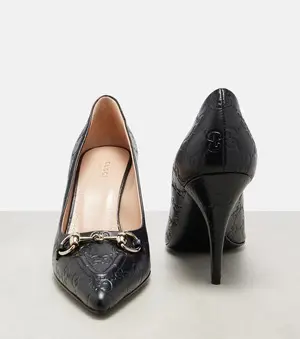 Gucci Erin Gg Horsebit Leather Pumps - Black