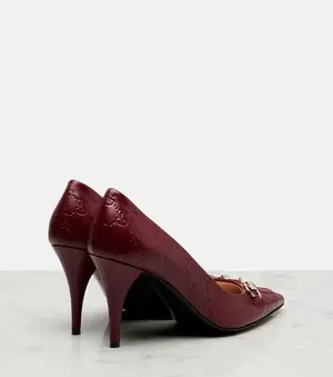 Gucci Erin Gg Horsebit 85 Leather Pumps - Burgundy