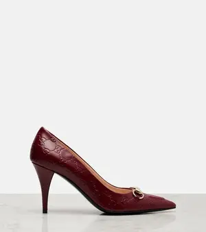 Gucci Erin Gg Horsebit 85 Leather Pumps - Burgundy