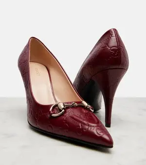 Gucci Erin Gg Horsebit 85 Leather Pumps - Burgundy
