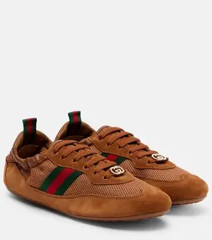 Gucci Shift Suede-trimmed Sneakers - Brown