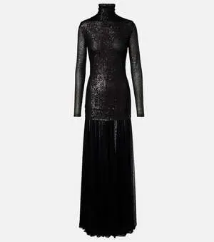 Norma Kamali Sequined Mesh Turtleneck Gown