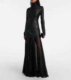 Norma Kamali Sequined Mesh Turtleneck Gown