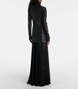Norma Kamali Sequined Mesh Turtleneck Gown