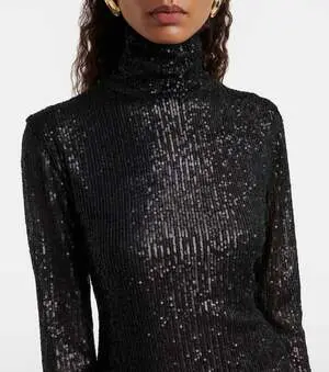 Norma Kamali Sequined Mesh Turtleneck Gown