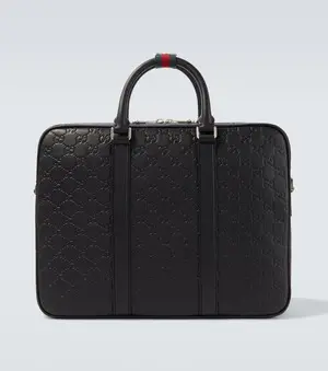 Gucci Gg Embossed Leather Briefcase - Black