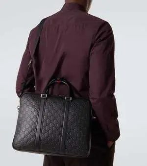 Gucci Gg Embossed Leather Briefcase