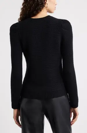 Nordstrom Wool And Cashmere Puff Sleeve Sweater - Black Rock
