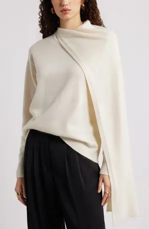 Nordstrom Scarf Collar Wool And Cashmere Sweater - Ivory Pristine