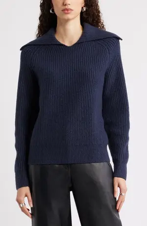 Nordstrom Ribbed Sailor Collar Sweater - Navy Night