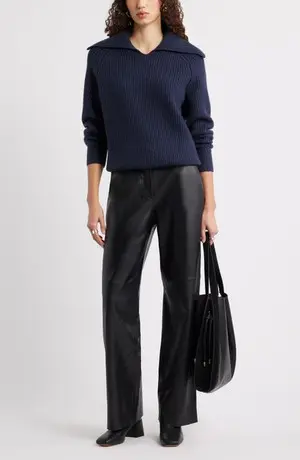 Nordstrom Ribbed Sailor Collar Sweater - Navy Night