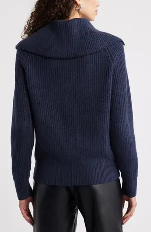 Nordstrom Ribbed Sailor Collar Sweater - Navy Night