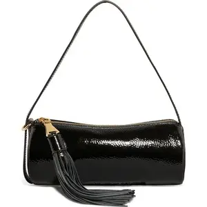 AIMEE Barrel Leather Shoulder Bag - Black Crinkle Patent