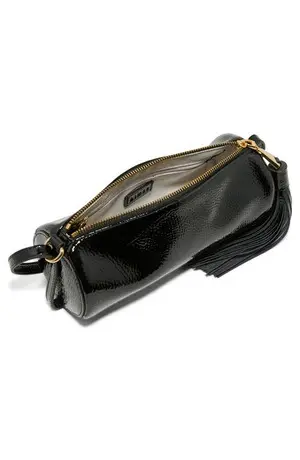 AIMEE Barrel Leather Shoulder Bag - Black Crinkle Patent