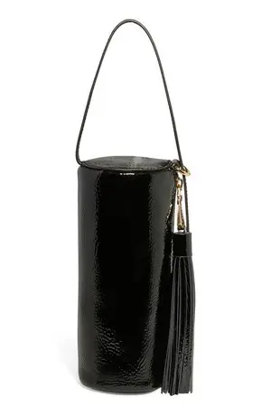 AIMEE Barrel Leather Shoulder Bag - Black Crinkle Patent
