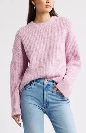 OPEN EDIT Oversized Fuzzy Knit Sweater - Purple Pastel