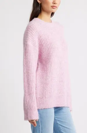 OPEN EDIT Oversized Fuzzy Knit Sweater - Purple Pastel