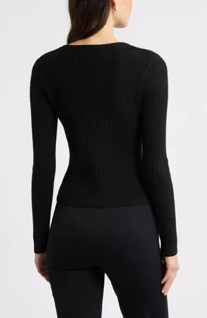OPEN EDIT Ribbed Crewneck Cardigan