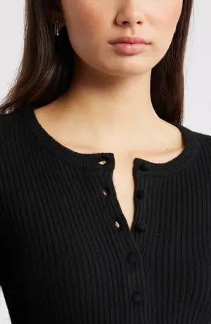 OPEN EDIT Ribbed Crewneck Cardigan