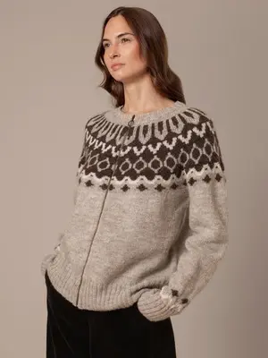 CELTIC & CO. British Wool Chevron Fair Isle Yoke Cardigan