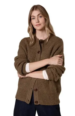 CELTIC & CO. British Wool Moss Stitch Cardigan - Walnut