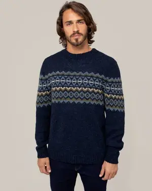 CELTIC & CO. Fair Isle Pattern Crew-neck Sweater - Dark Navy