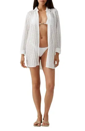 Melissa Odabash Daria Open Stitch Cover-up Shirtdress - White