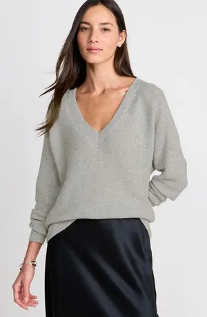 Vineyard Vines Sequin Accent Wool & Cashmere V-neck Sweater