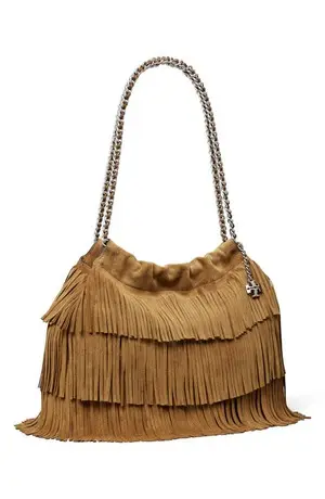 Tory Burch Fleming Suede Fringe Hobo Bag - Wild Tabacco