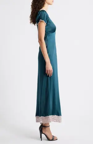 LoveShackFancy Taylis Lace-trimmed Satin Maxi Dress - Emerald Green