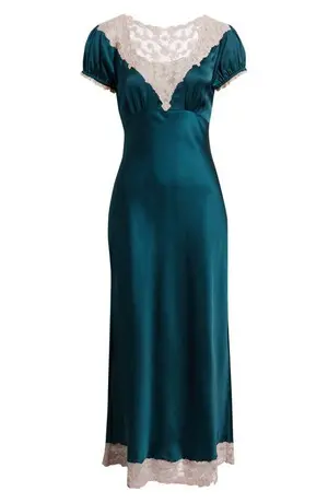 LoveShackFancy Taylis Lace-trimmed Satin Maxi Dress - Emerald Green