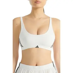 ADIDAS ORIGINALS Essentials Cotton Blend 3 Stripe Scoop Bralette - White