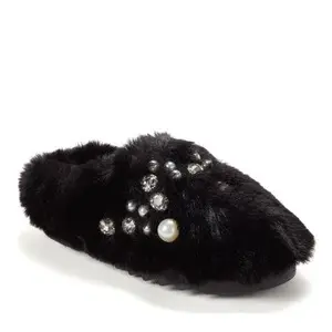 DEARFOAMS Annabelle Embellished Pile Clog Slippers - Black
