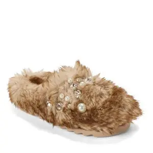 DEARFOAMS Annabelle Embellished Pile Clog Slippers - Natural