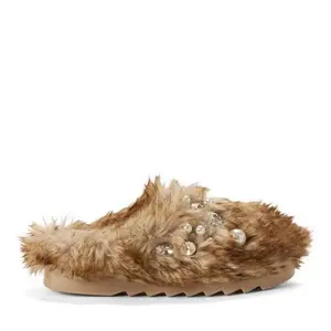 DEARFOAMS Annabelle Embellished Pile Clog Slippers - Natural