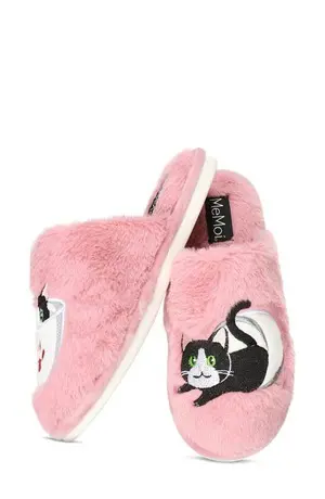 MEMOI Teacup Kitty Plush Faux Fur Slippers