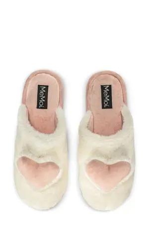 MEMOI 3d Heart Plush Faux-fur Slippers