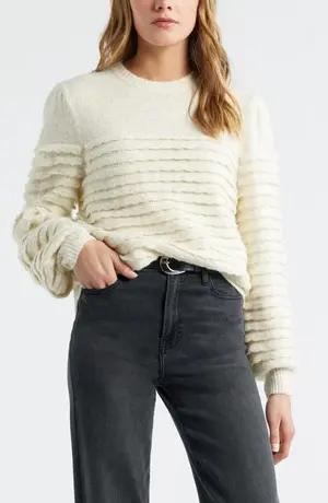 Treasure & Bond Scalloped Crewneck Sweater - Ivory Dove