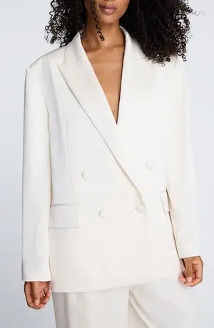 KENNETH COLE Double Breasted Boyfriend Blazer - Oyster