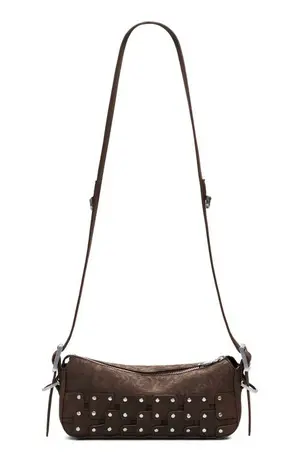 Desigual Studded Patchwork Faux Leather Baguette Bag - Dark Brown