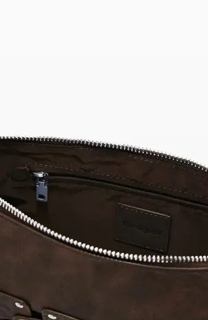 Desigual Studded Patchwork Faux Leather Baguette Bag - Dark Brown