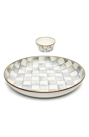 MACKENZIE-CHILDS Sterling Check Chip & Dip Set - Grey/white