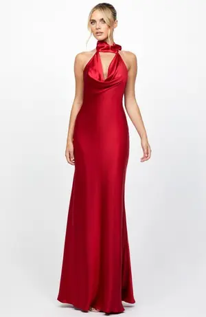 BARIANO Kylee Halter Cowl Maxi Gown