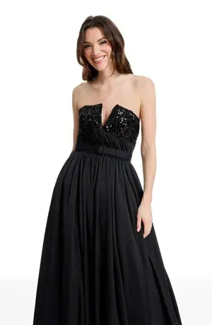 Dress The Population Sequin Detail Strapless Gown