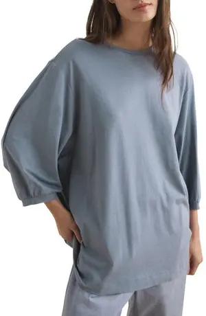 Mango Puff Sleeve Cotton Pajama Top - Ink Blue