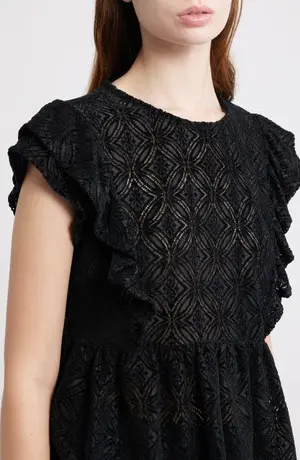 Treasure & Bond Flutter Sleeve Peplum Top - Black