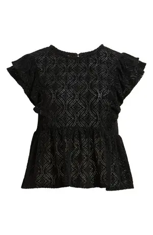 Treasure & Bond Flutter Sleeve Peplum Top - Black