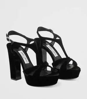 JIMMY CHOO Kesia 120 Velvet Sandals - Black