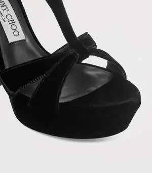 JIMMY CHOO Kesia 120 Velvet Sandals - Black