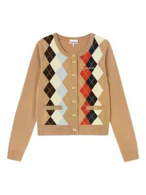 GANNI Argyle Print Wool And Cashmere Cardigan - Brown